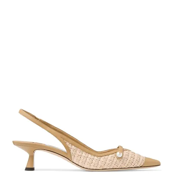 JIMMY CHOO Amita 45 Raffia Slingback Pumps - Beige