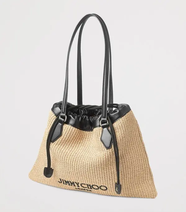 JIMMY CHOO Large Raffia Drawstring Tote Bag - Beige