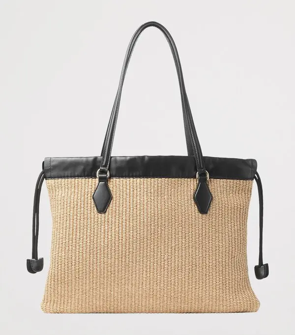 JIMMY CHOO Large Raffia Drawstring Tote Bag - Beige
