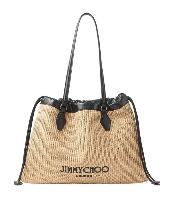 JIMMY CHOO Large Raffia Drawstring Tote Bag - Beige