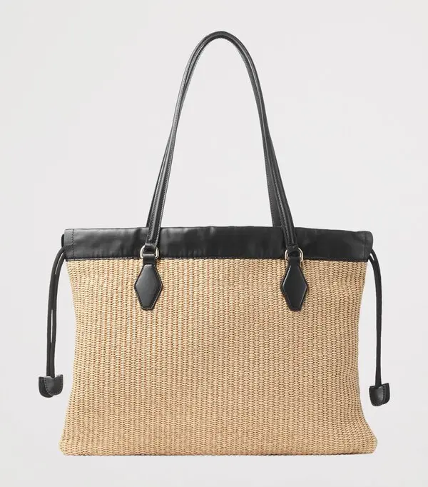 JIMMY CHOO Large Raffia Drawstring Tote Bag - Beige