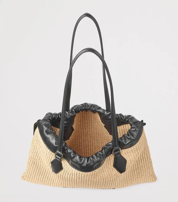 JIMMY CHOO Large Raffia Drawstring Tote Bag - Beige