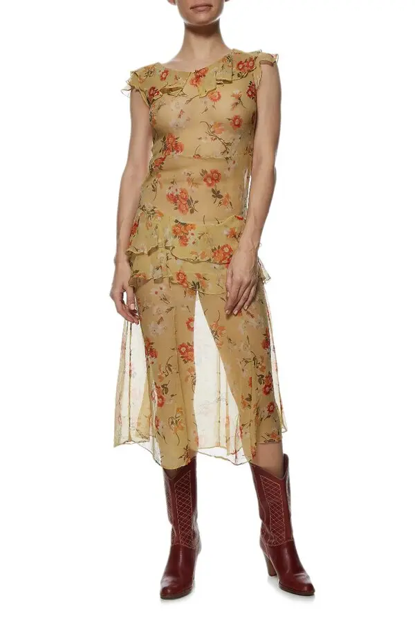 brown dressing Brown Warm Cotton Waffle Tier Maxi Dress 28