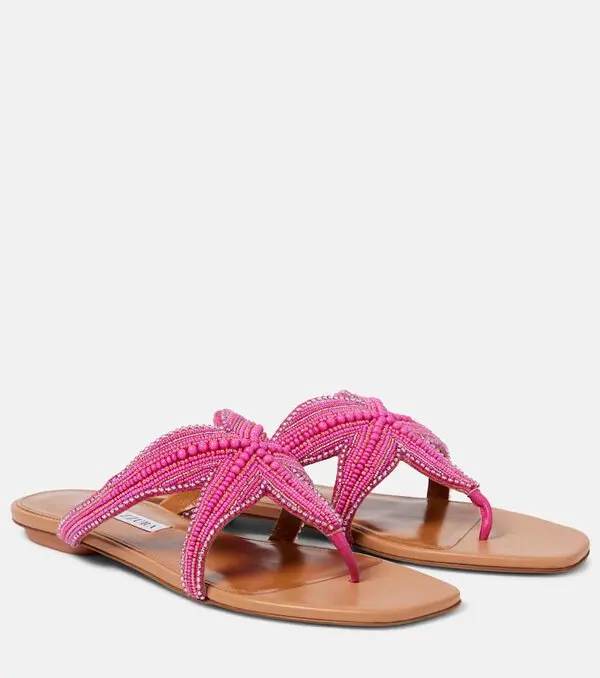 AQUAZZURA Reef Star Embellished Leather Sandals - Pink