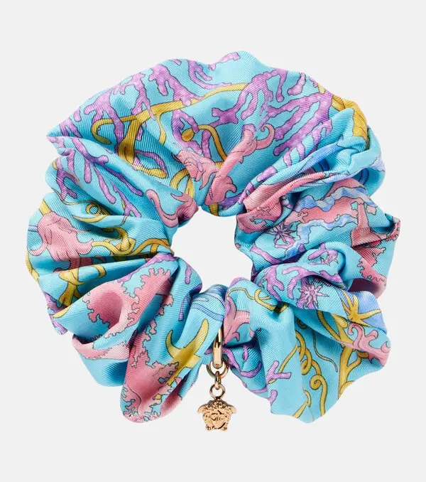 Versace Underwater Barocco Silk Scrunchie - Blue
