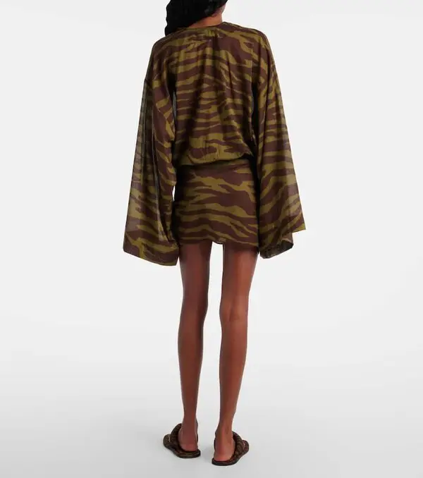 Attico Zebra-print Cotton Muslin Minidress - Brown