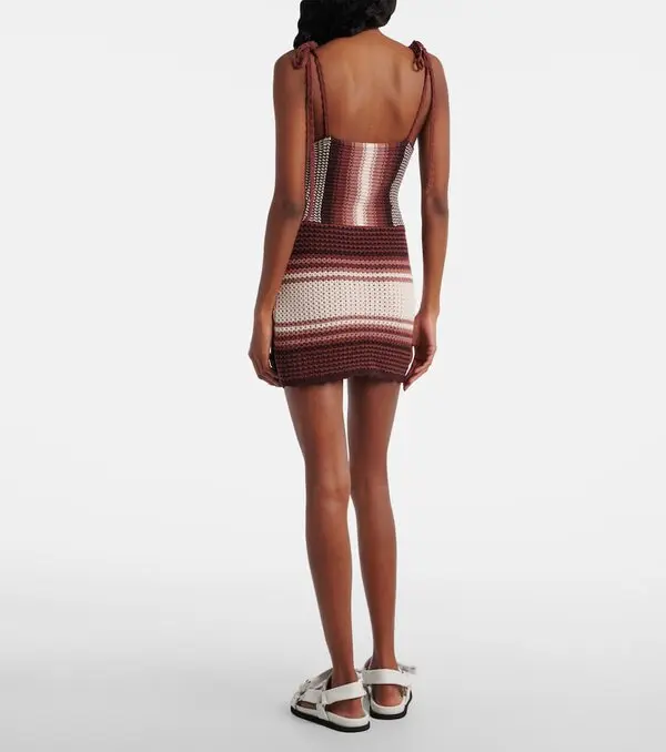 Attico Crochet Striped Cotton Minidress
