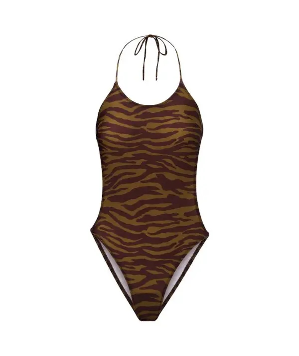 Attico Zebra-print Halterneck One-piece Swimsuit - Brown