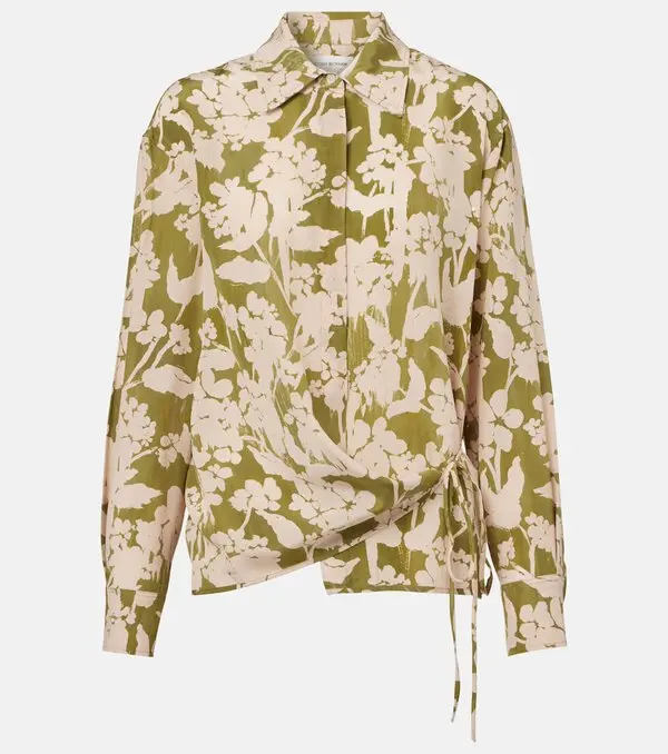 Victoria Beckham Printed Gathered Silk Blouse - Green