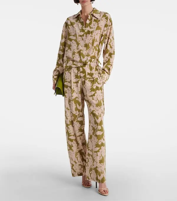 Victoria Beckham Printed Gathered Silk Blouse