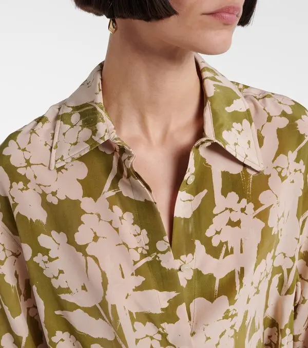 Victoria Beckham Printed Gathered Silk Blouse