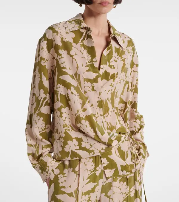 Victoria Beckham Printed Gathered Silk Blouse