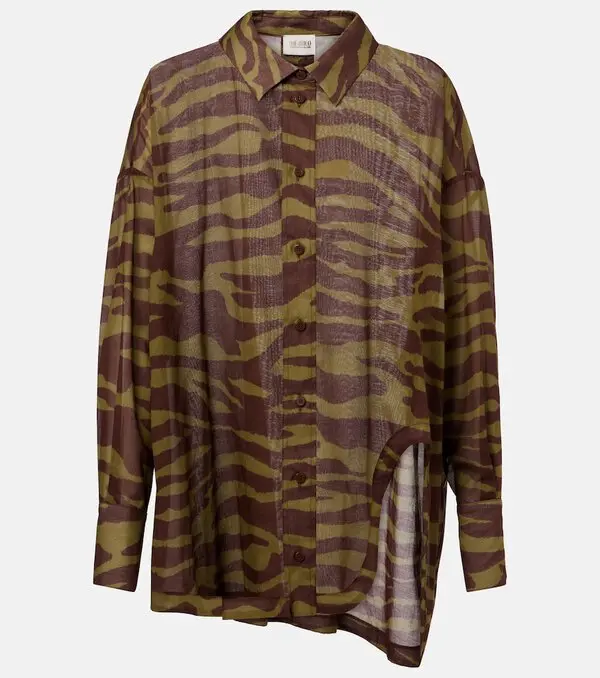 Attico Zebra-print Cotton Muslin Shirt - Green