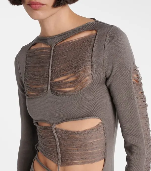 Rick Owens Distressed Wool Maxi Dress