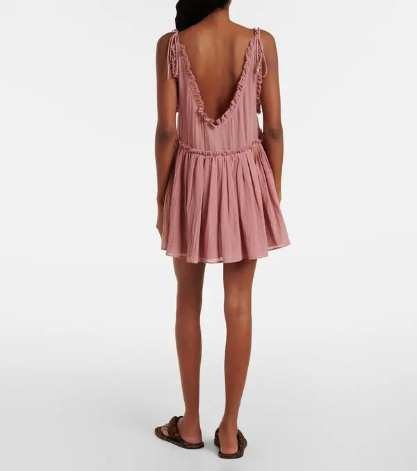 Attico Ruffled Cotton Gauze Minidress - Pink