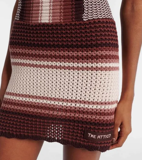 Attico Crochet Striped Cotton Minidress