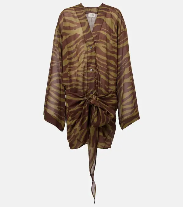 Attico Zebra-print Cotton Muslin Minidress - Brown