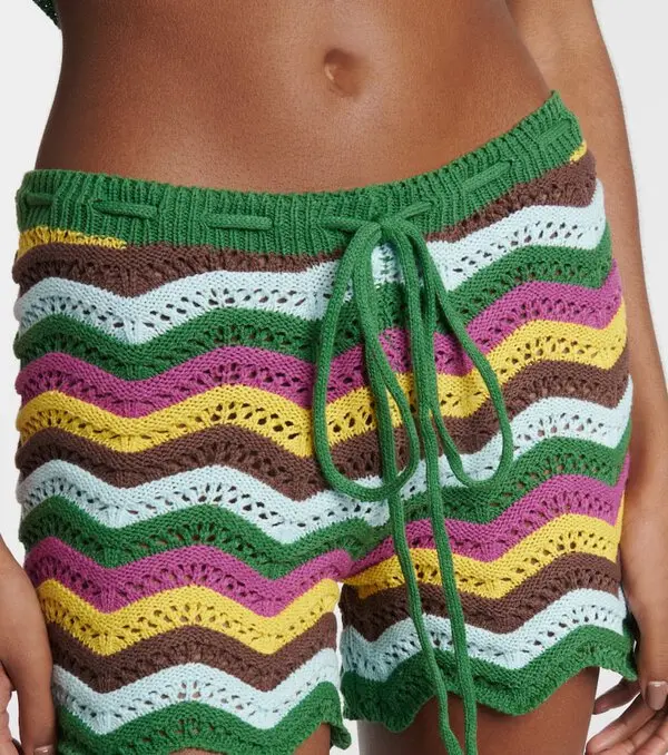 BANANHOT Kim Striped Crochet Cotton-blend Shorts - Multicoloured