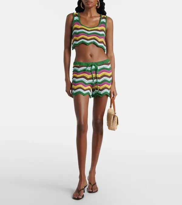BANANHOT Kim Striped Crochet Cotton-blend Shorts - Multicoloured
