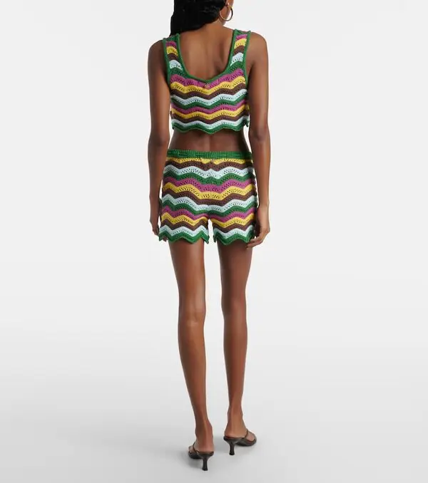 BANANHOT Kim Striped Crochet Cotton-blend Shorts - Multicoloured