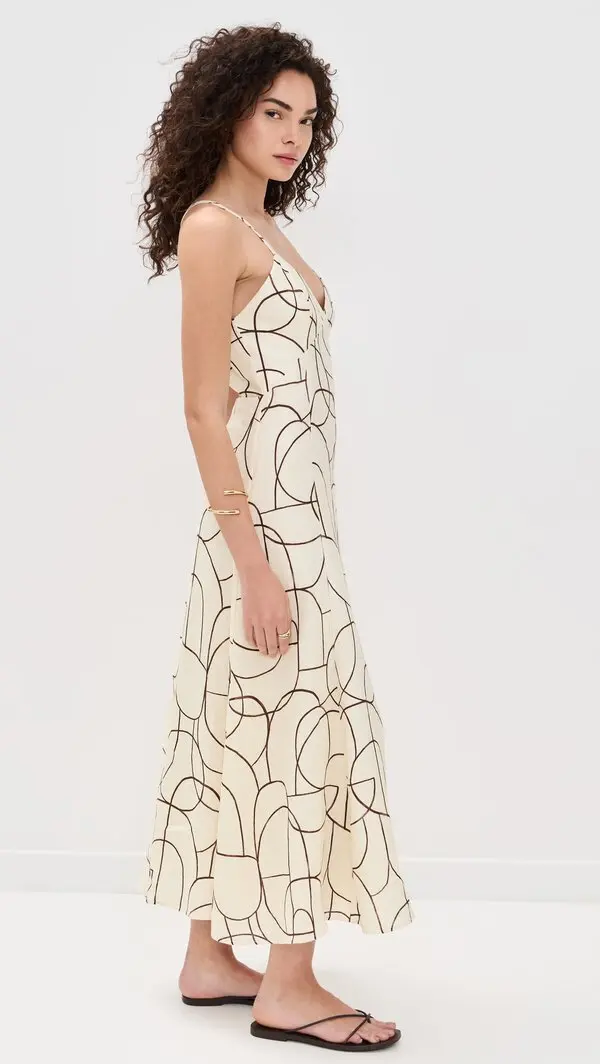 HEVRON Wyeth Geometric Print Linen Midi Dress