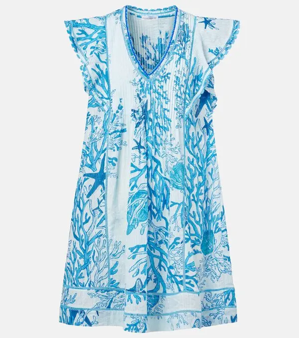 Poupette St Barth Camelia Printed Cotton Minidress - Blue