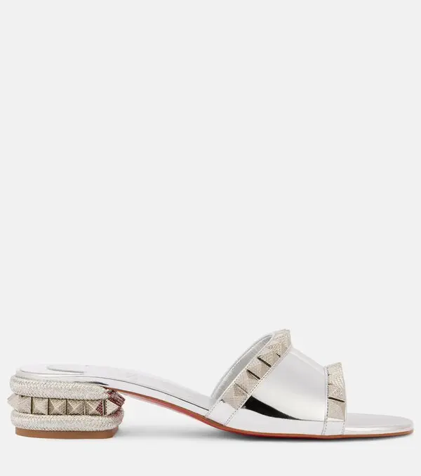 CHRISTIAN LOUBOUTIN Pyramule 30 Mirrored Leather Mules - Silver