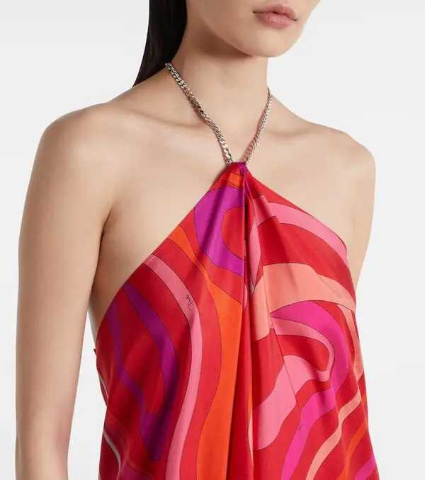 slim fit dress slacks Emilio Pucci // Pink & Multicolour Silk Printed Halter Dress – VSP  Consignment main image 0