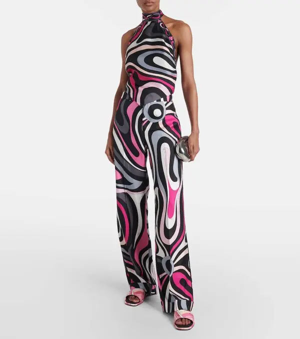 Emilio Pucci Marmo Silk Twill Straight Pants - Multicoloured
