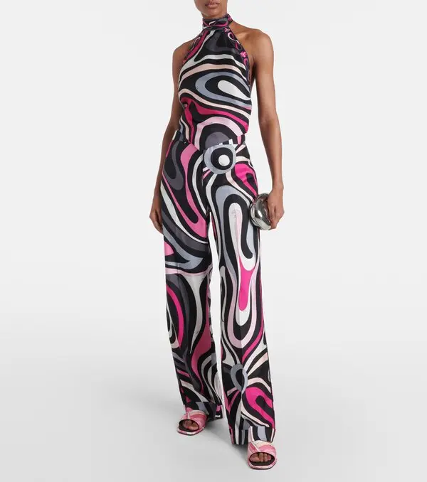 Emilio Pucci Marmo Silk Twill Straight Pants
