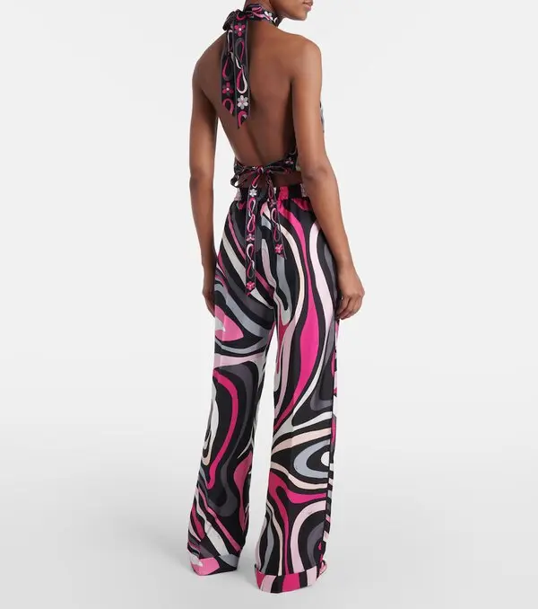 Emilio Pucci Marmo Silk Twill Straight Pants