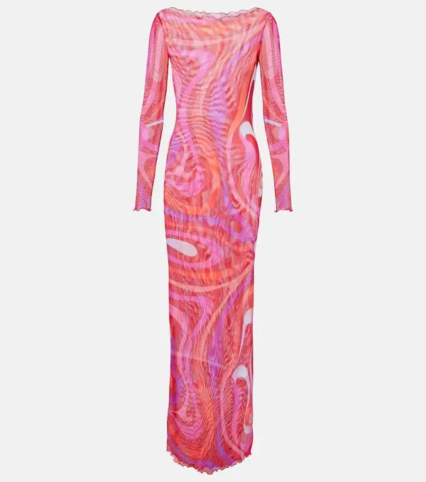 Emilio Pucci Marmo Sheer Tulle Maxi Dress