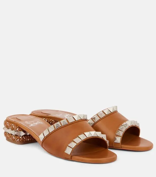 CHRISTIAN LOUBOUTIN Pyramule 30 Spiked Leather Mules - Brown
