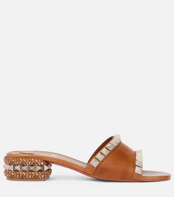 CHRISTIAN LOUBOUTIN Pyramule 30 Spiked Leather Mules - Brown