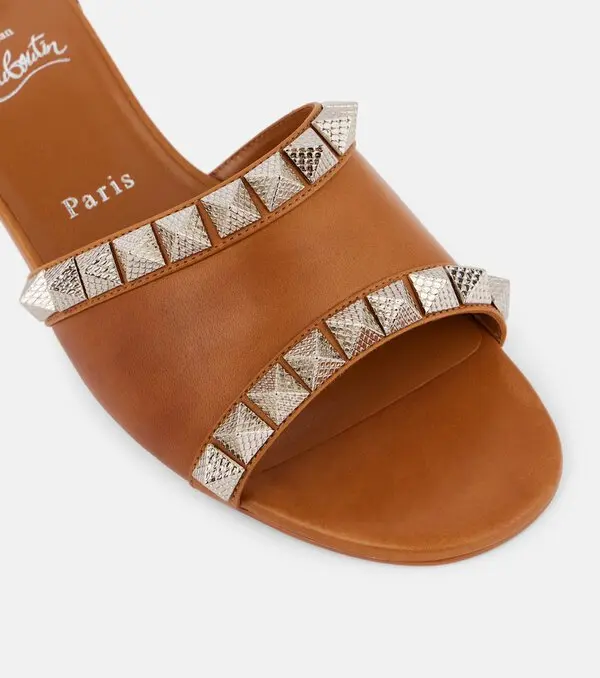 CHRISTIAN LOUBOUTIN Pyramule 30 Spiked Leather Mules - Brown