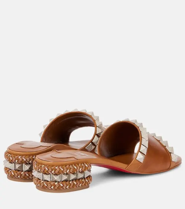 CHRISTIAN LOUBOUTIN Pyramule 30 Spiked Leather Mules - Brown