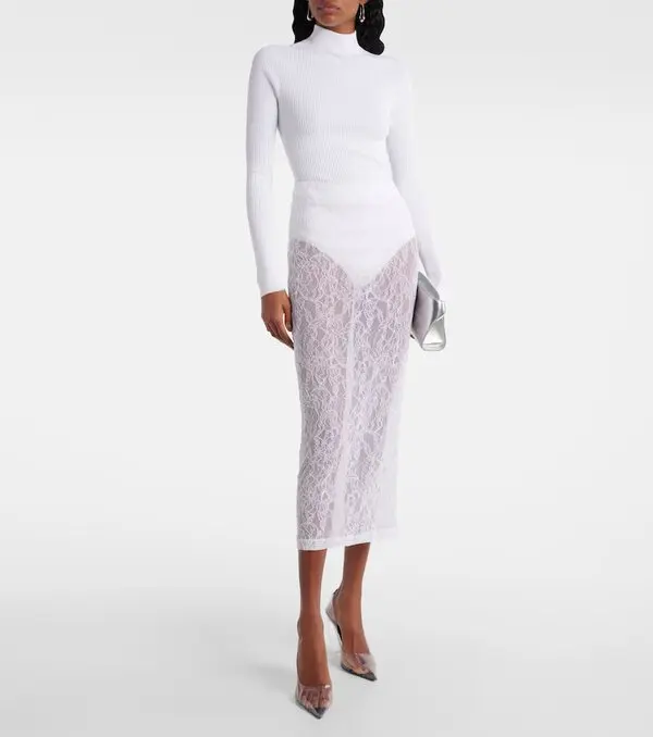 Wardrobe.NYC - Sheer Lace Midi Skirt