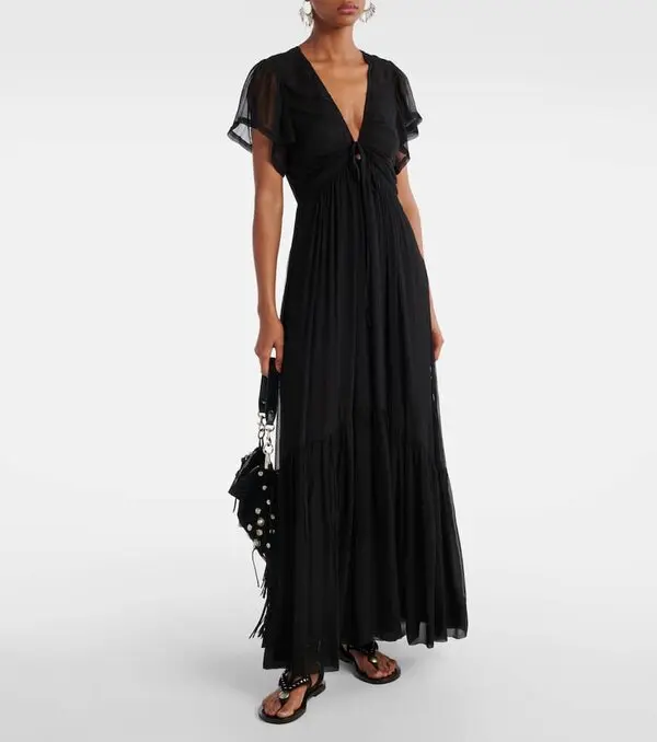 Isabel Marant Étoile Agathe Gathered Silk Maxi Dress