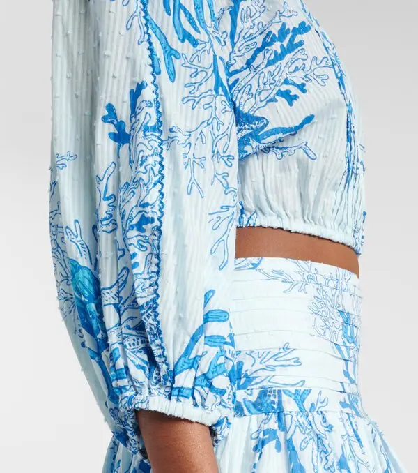 Poupette St Barth Printed Off-shoulder Cotton Top - Blue