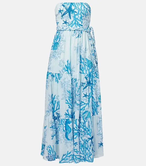 Poupette St Barth Thelma Printed Cotton Maxi Dress - Blue