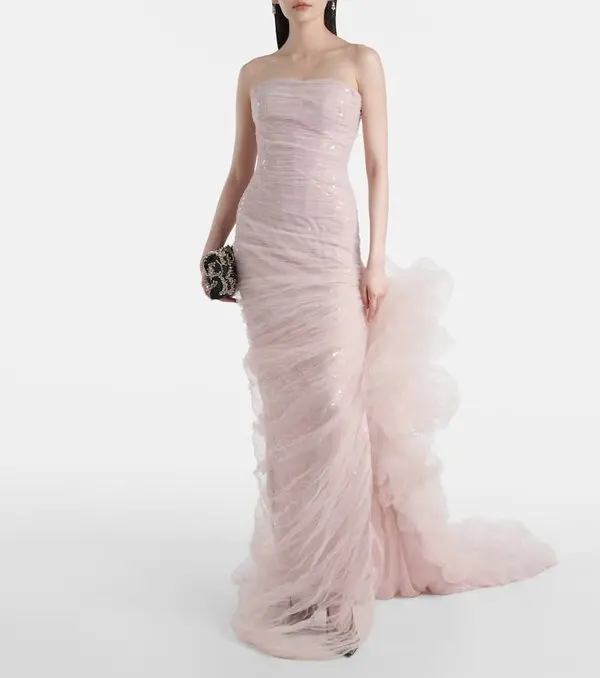 MARMAR HALIM Sequined Ruffled Tulle Gown