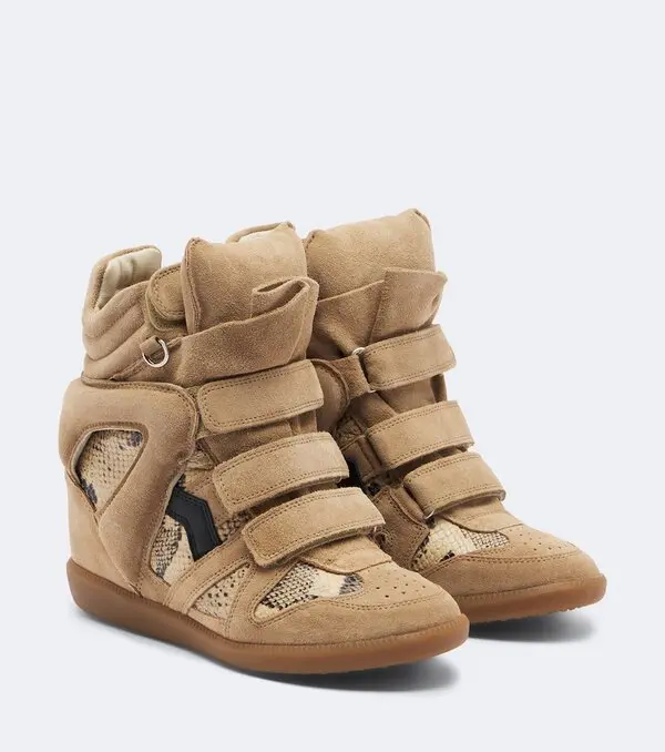 Isabel Marant Étoile Bekett Leather And Suede Wedge Sneakers - Beige