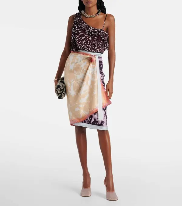 Dries Van Noten Printed Silk Wrap Skirt
