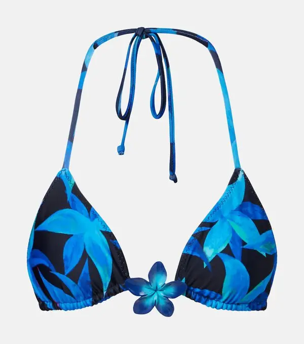SAME Island Floral-appliqué Bikini Top - Blue