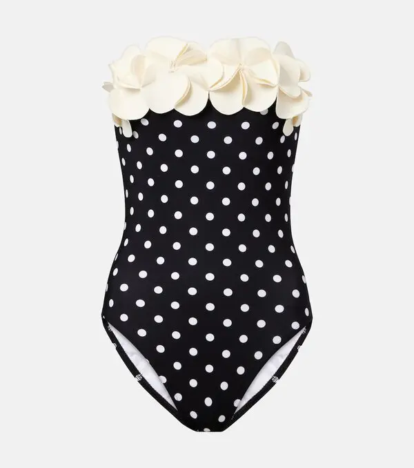KARLA COLLETTO Floral-appliqué Polka-dot Swimsuit - Black