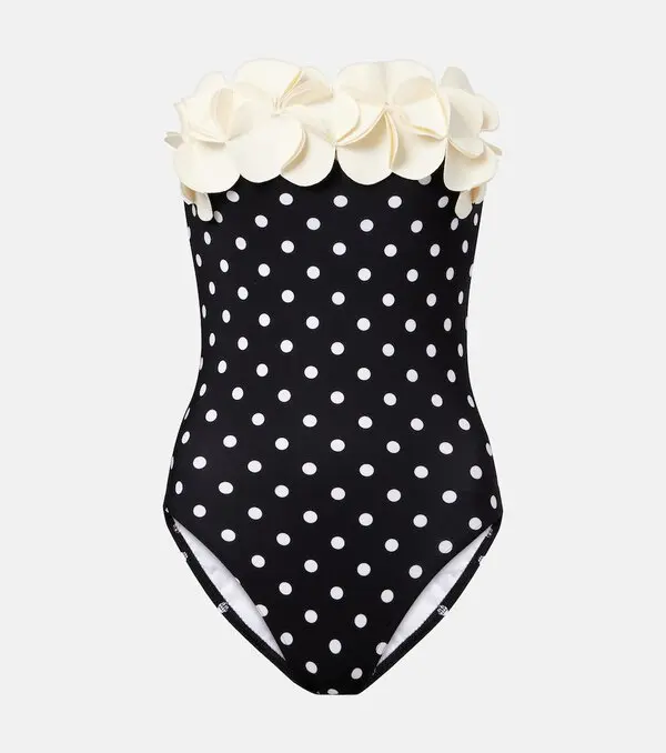 KARLA COLLETTO Floral-appliqué Polka-dot Swimsuit - Black