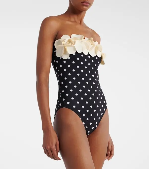 KARLA COLLETTO Floral-appliqué Polka-dot Swimsuit - Black