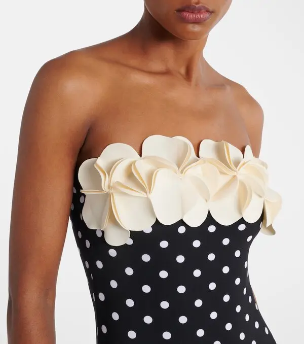 KARLA COLLETTO Floral-appliqué Polka-dot Swimsuit - Black