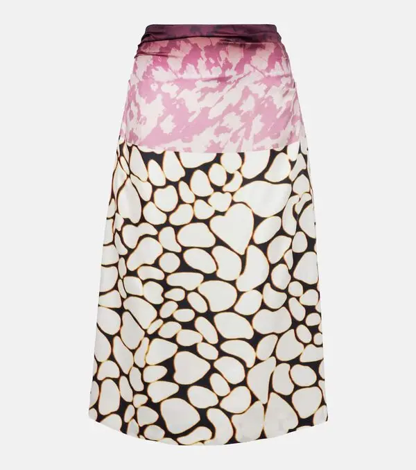 Dries Van Noten Printed Silk Midi Skirt - White