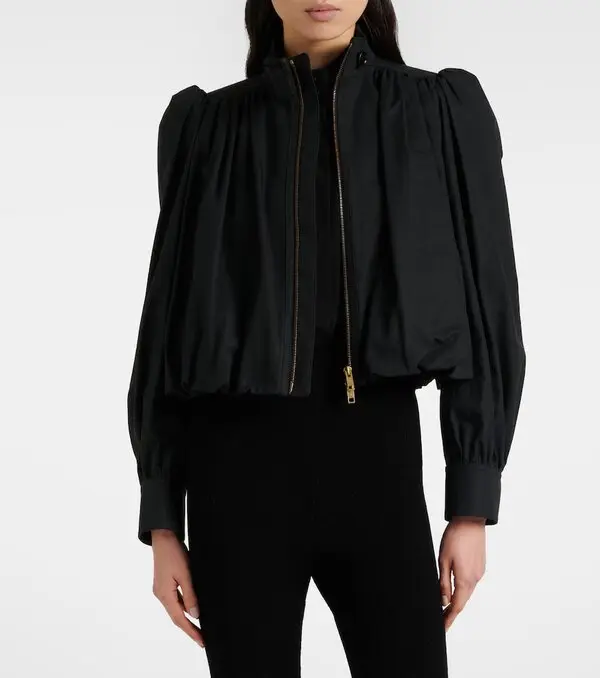 Chloé Gathered Cotton Canvas Jacket - Black
